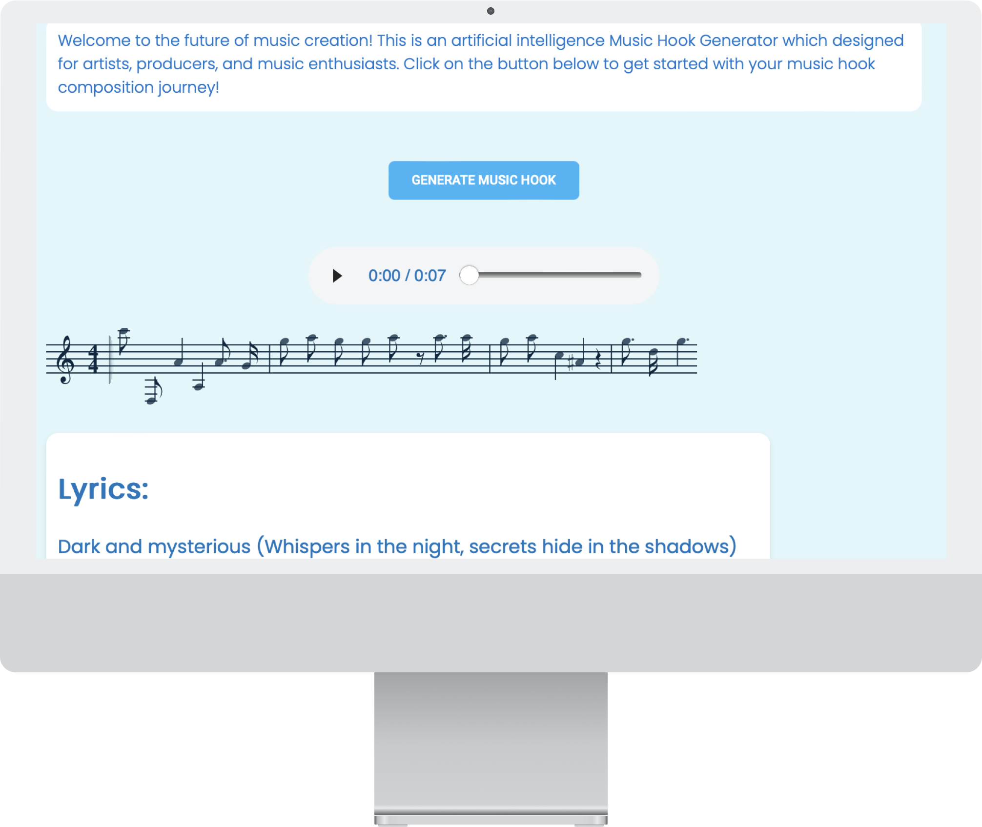 Artificial Intelligence music hook generator